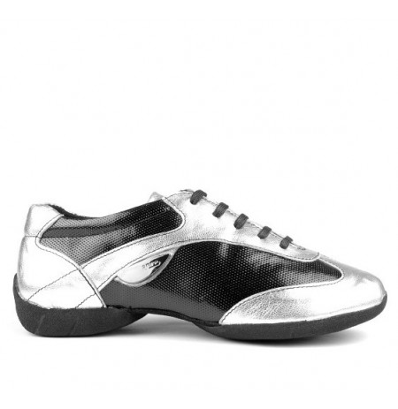 LEATHER SOLE SILVER AND BLACK DANCE SNEAKERS Salsa shoes for men with laces