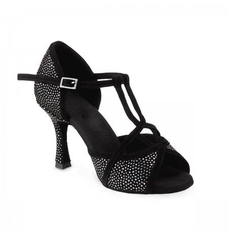 LADIES FLASHY LATIN BALLROOM DANCE HEELS Shimmering comfy black salsa heels